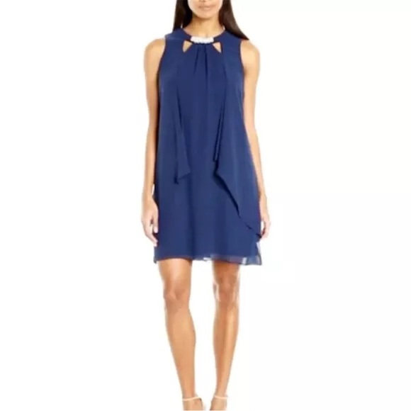 SLNY | Dresses | New Slny Women Size 2 Chiffon Overlay Dress Blue ...